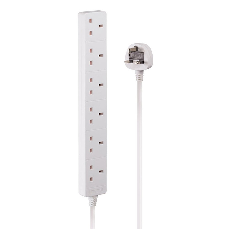 Buy Lindy 6-Way UK Mains Power Extension, White | Comms Express
