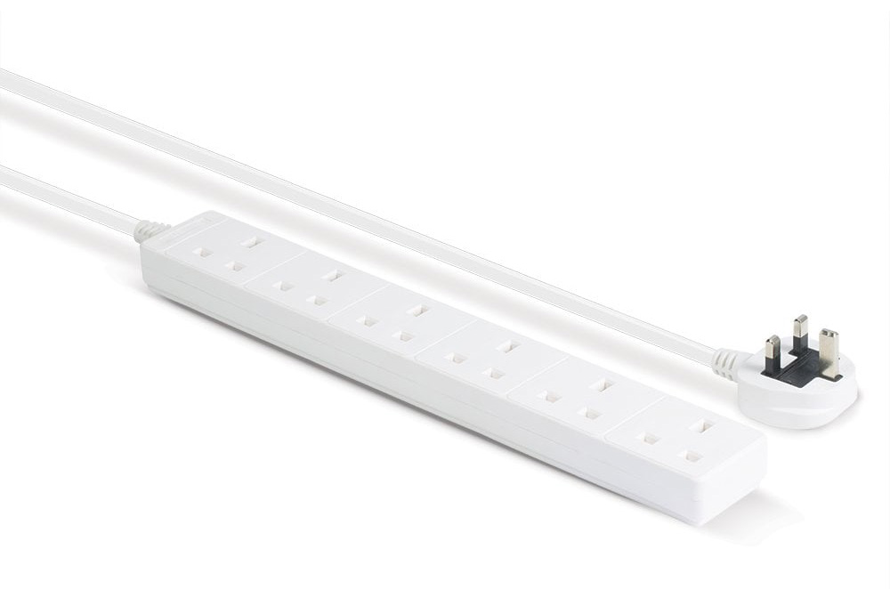 Buy Lindy 6-Way UK Mains Power Extension, White | Comms Express
