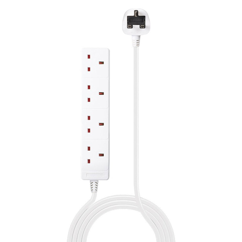 Buy Lindy 4-Way UK Mains Power Extension, White | Comms Express